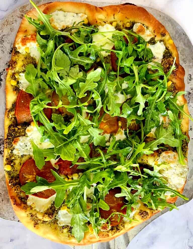 Veggie Garden Pesto Pizza | EmilyFabulous